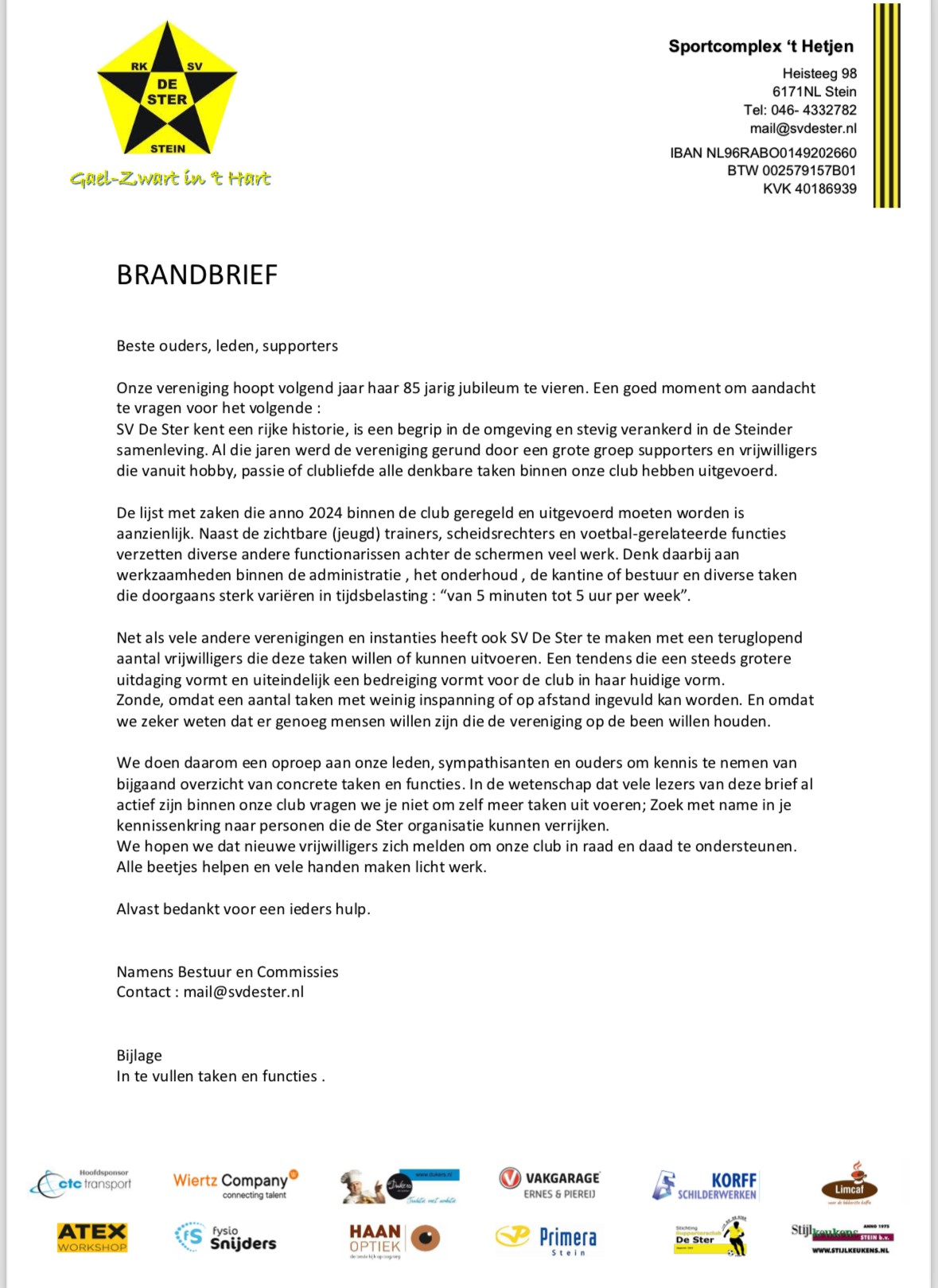 Brandbrief | RKSV De Ster